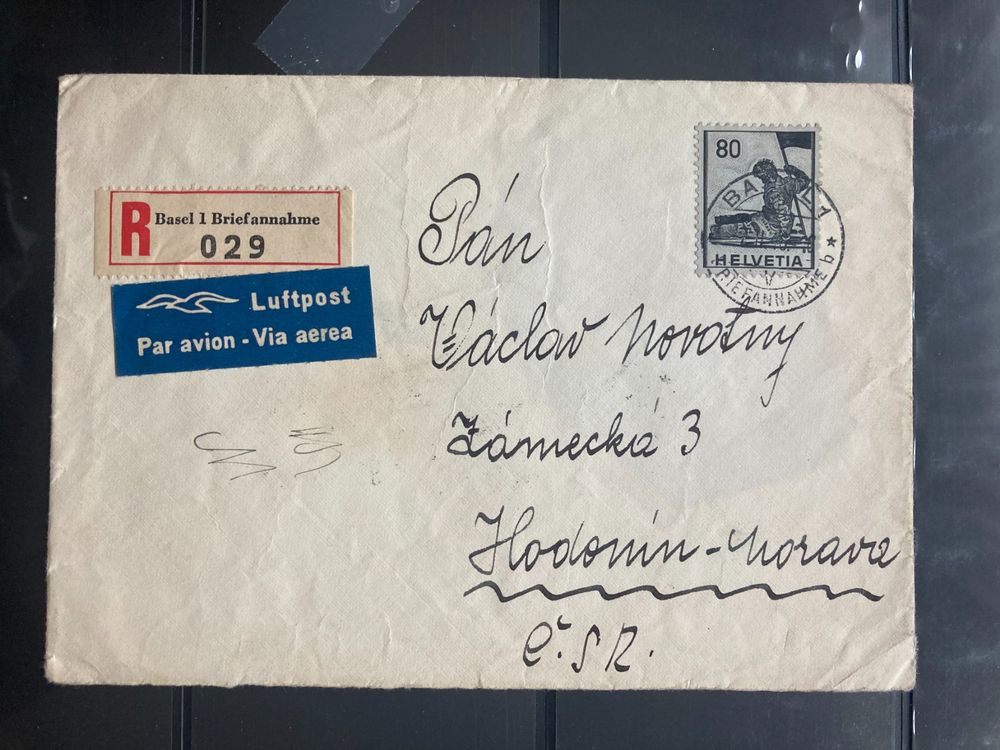 Schweiz 1946 R-Luftpost-Brief 80 Rp. hist.Bilder Basel CSSR (Gebraucht ...