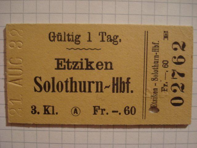 SBB - BILLETT - 3. Klasse - 21.8.1932 | Kaufen auf Ricardo