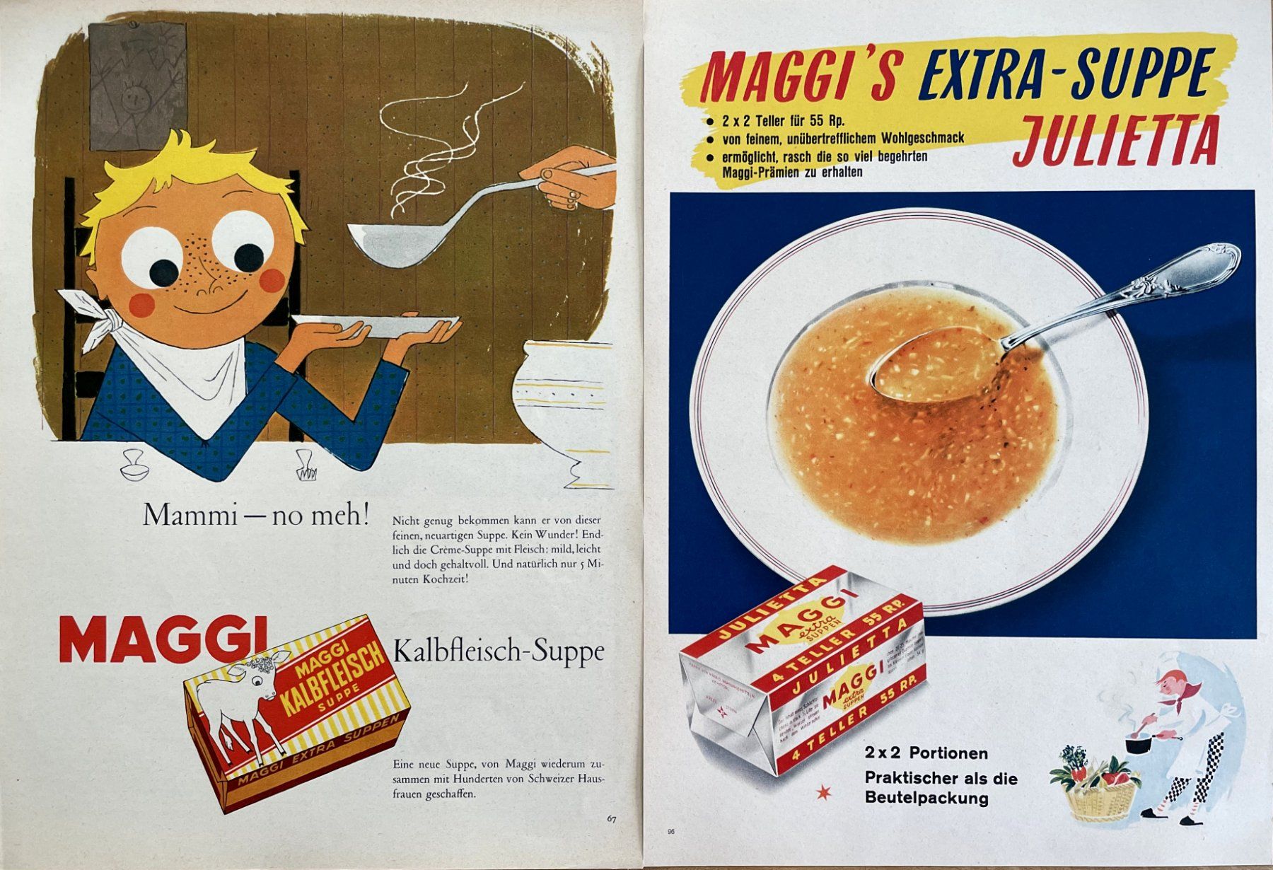Maggi - 2 alte Werbungen / Anciennes publicités 1952/55 (Gebraucht) in Savagnier für CHF 8 – mit ...