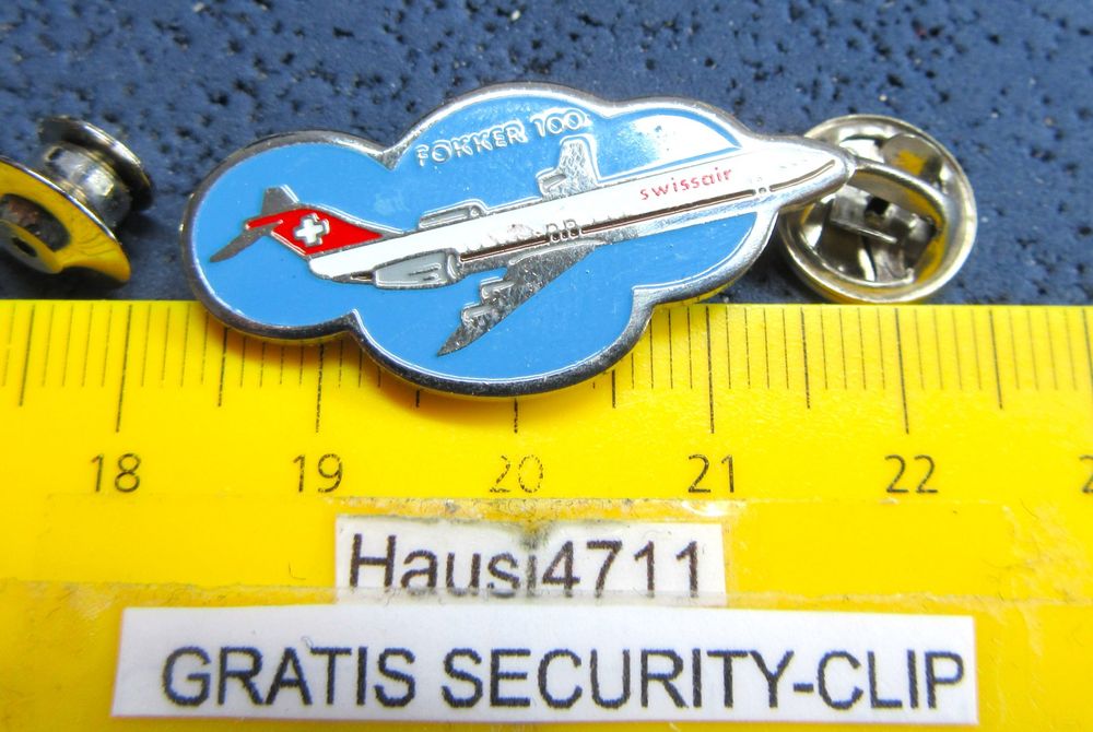 SWISSAIR FOKKER 100 JET PIN GEPRÄGT TOP-QUALITÄT 36mm EDEL (Gebraucht ...