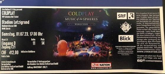 Coldplay 1 VIP Ticket, Sa 01.07.2023, Zürich (Neu (gemäss Beschreibung)) in Basel für CHF 500 ...