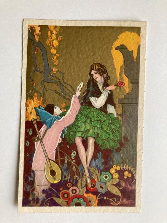 KÜNSTLERKARTE, ADOLFO BUSI, ART DECO, SIGNIERT, DAME/PIERROT | Kaufen ...