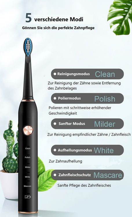 Schallzahnbürste XM-801 mit 4 Zahnbürstenköpfen (Neu und ...