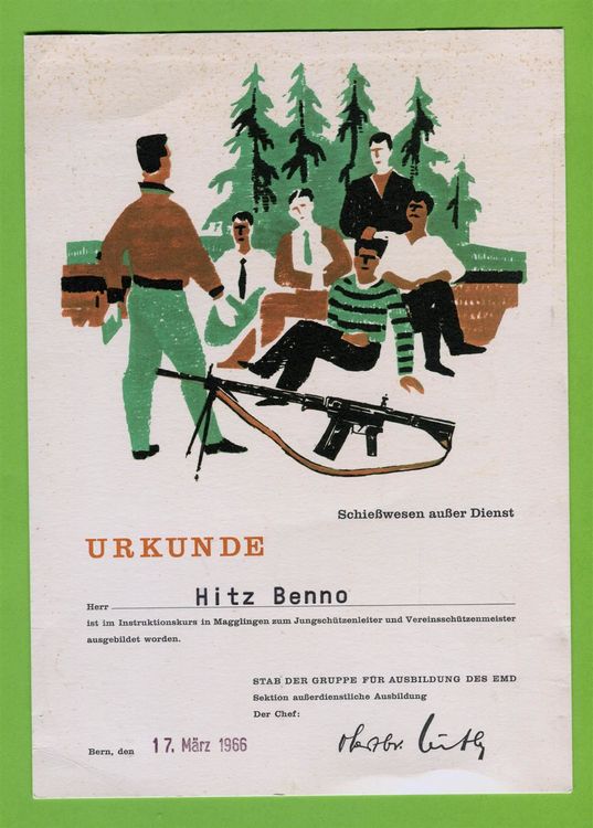 Urkunde Schiesswesen ausser Dienst 1966 | Acheter sur Ricardo