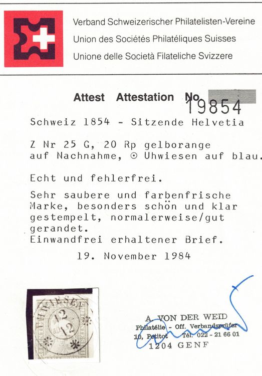 25G auf Nachname mit Stempel Uhwiesen LUXUS Befund (Gebraucht) in St-Sulpice VD für CHF 399 ...