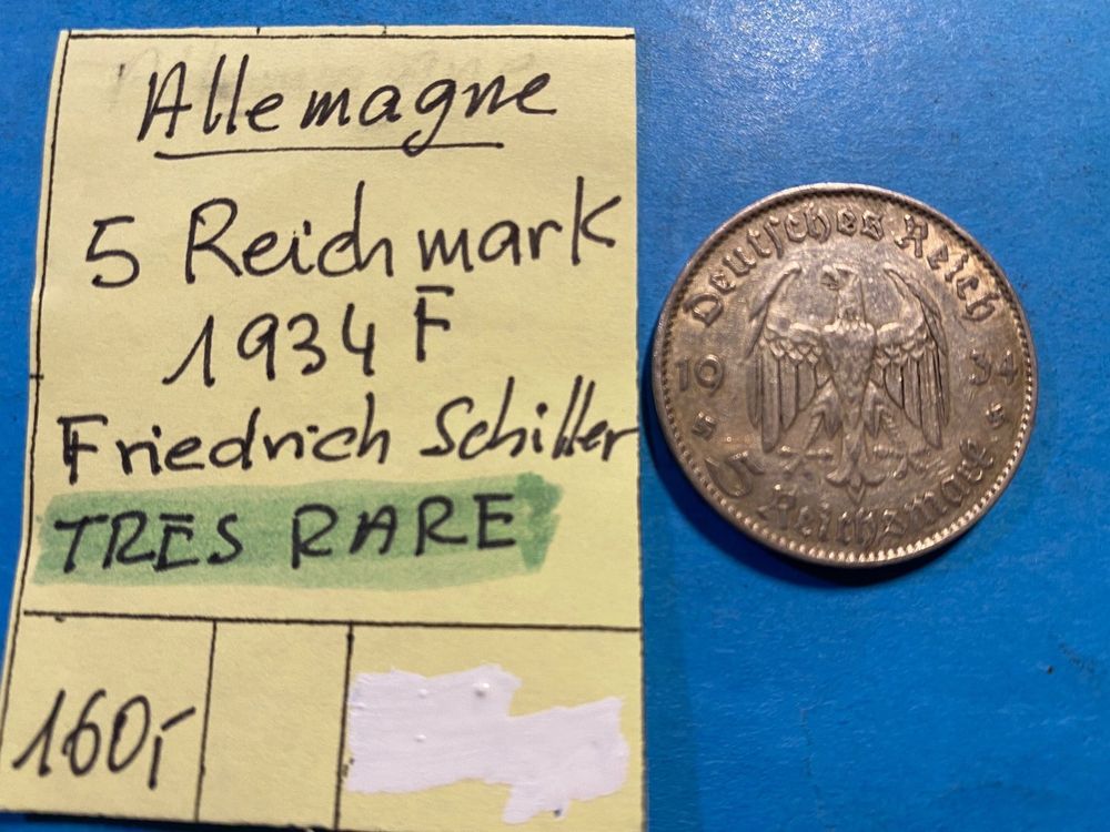ALLEMAGNE: 5 REICHMARK 1934 F- TRES RARE (Gebraucht) in genève für CHF 25 – mit Lieferung auf ...