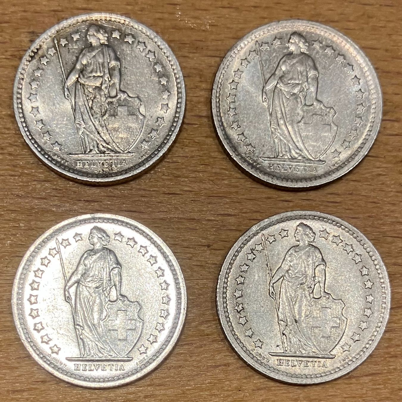 Schweiz vier Mal 50 Rappen (½ Franken) silber Münzen (Gebraucht) in ...