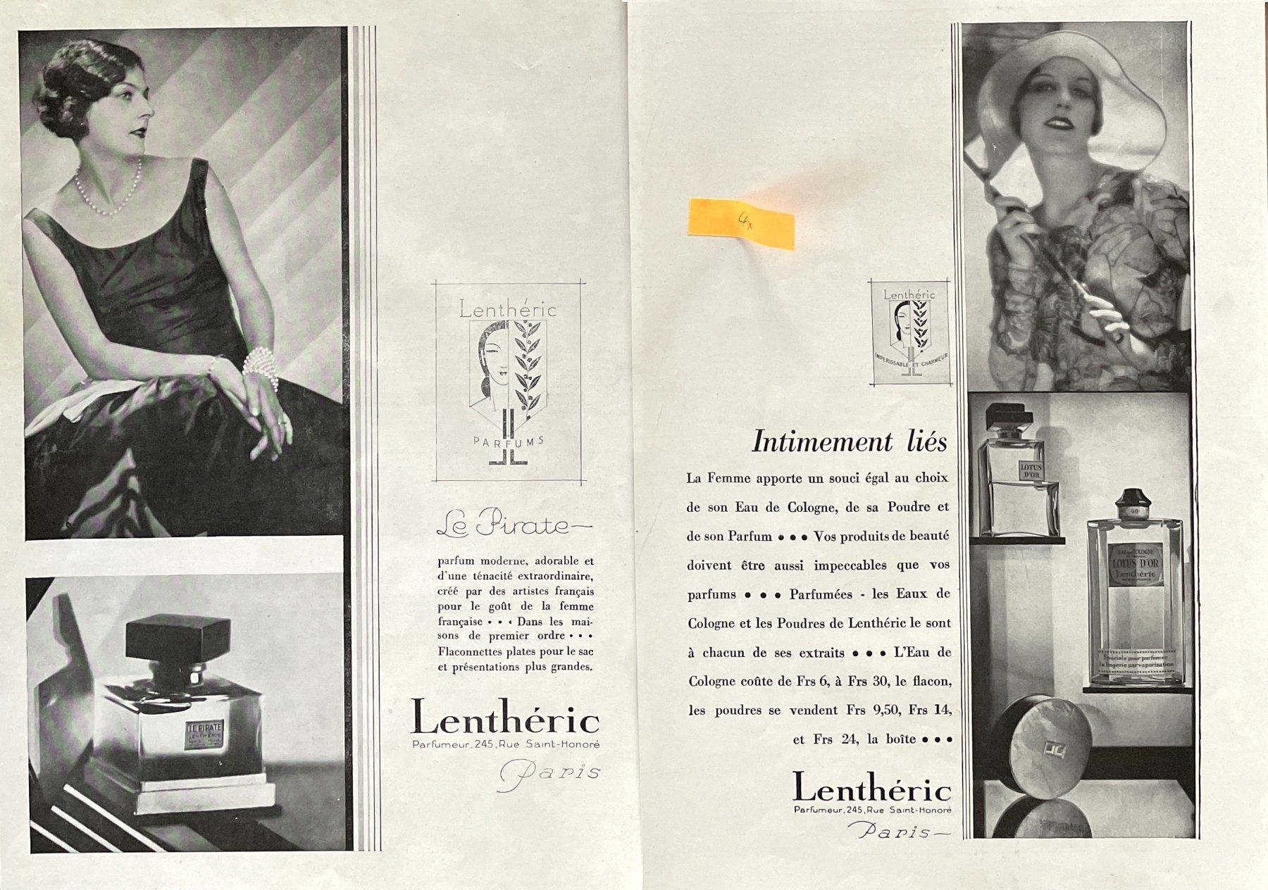 Lenthéric Parfum - 4 alte Werbungen / Publicités 1928/30 (Gebraucht) in ...