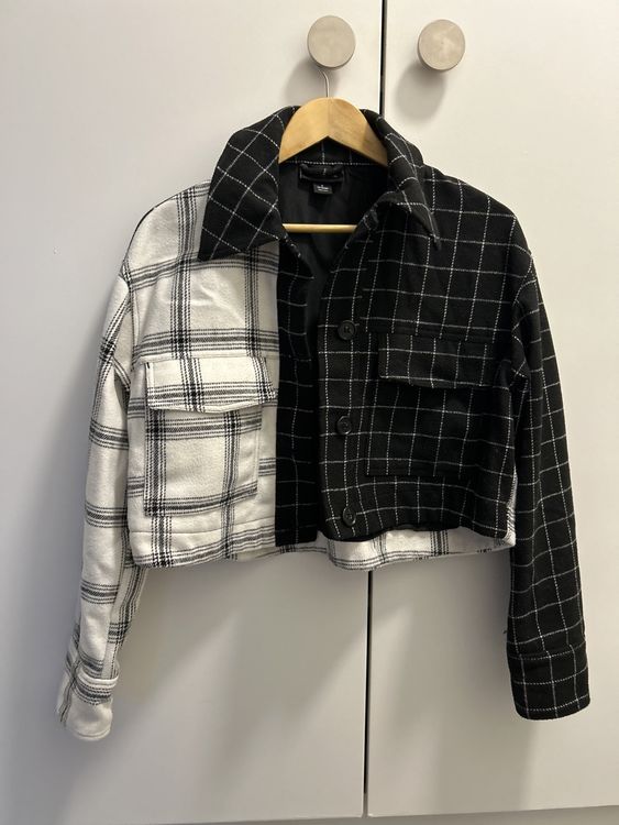 Monki Black & White Check Cropped Jacket S | Kaufen auf Ricardo