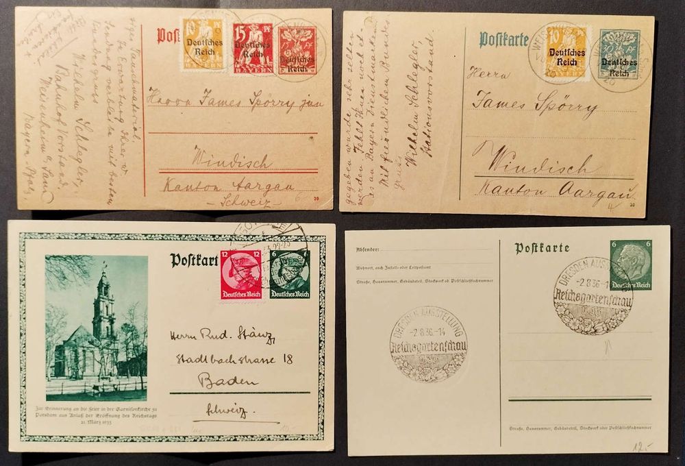 DEUTSCHES REICH: 4 Postkarten aus 1920–1936 (Gebraucht) in Zürich für ...