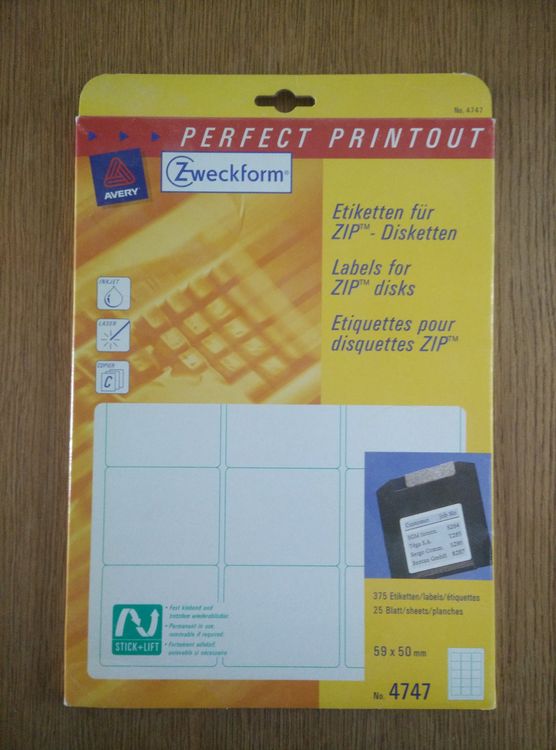 Etiketten für ZIP-Disketten, 21 Bögen/315 Etiketten | Kaufen auf Ricardo