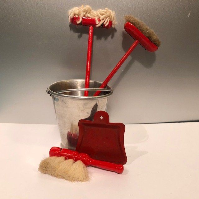 🤎10% !!🤎 altes Putzzeug SET: BLECH Eimer/ Bürste /Flaumer (Gebraucht ...