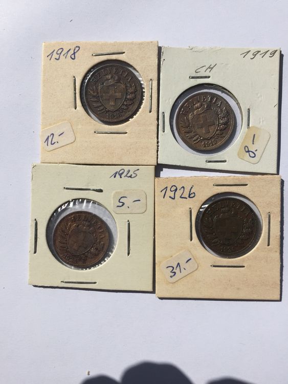 4 2-Rappen Stücke 1918 1919 1925 und 1926 (Gebraucht) in Bichwil für CHF 18 – mit Lieferung auf ...