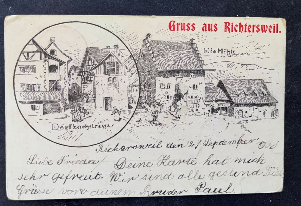 Gruss aus Richterswil/Dorfbachstrasse/Mühle/Kunstkarte 1900 | Kaufen auf Ricardo