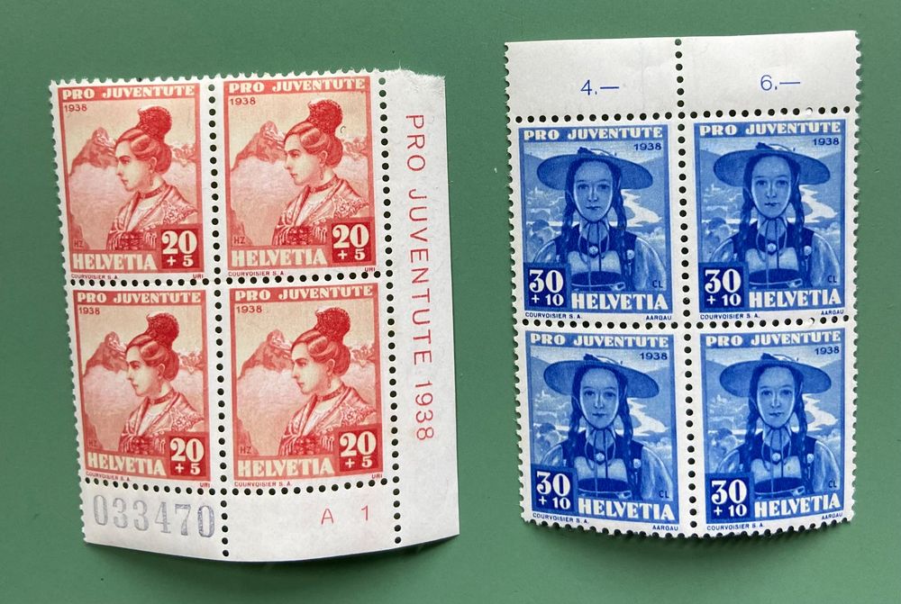 Schweizer Pro Juventute: 2x 4er Bl. Trachtenbilder 1938 | Kaufen auf Ricardo