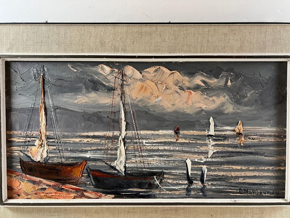 Sehr schöner Meerblick und Schiffe Gemälde Signiert. | Kaufen auf Ricardo