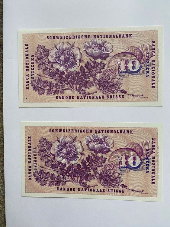Schönes Set: 2 alte 10 und 20 Franken CH-Noten, ungefaltet (Neu und originalverpackt) in Thun ...