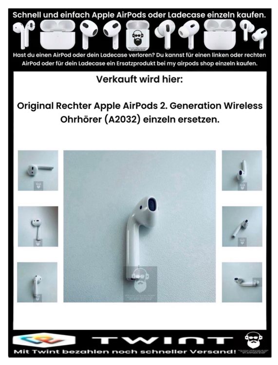 Original Apple AirPod 2 Gen. Rechter Einzeln A2032 AirPod (Neu (gemäss ...