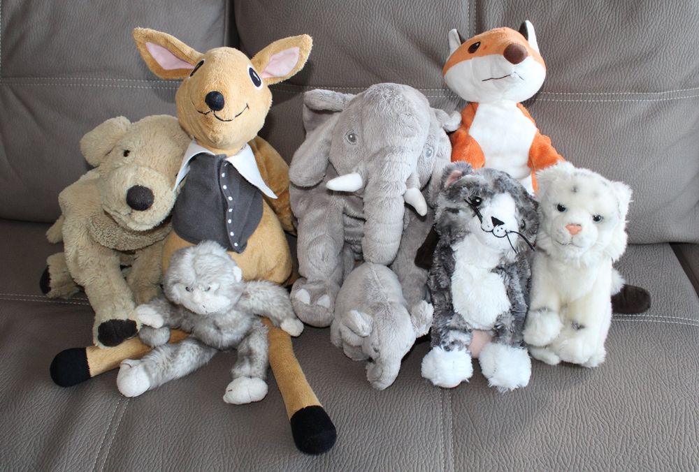 8 Plüschtiere (2x Elefant /Fuchs /Hund /Affe /2x Katze/ Reh) (Gebraucht ...