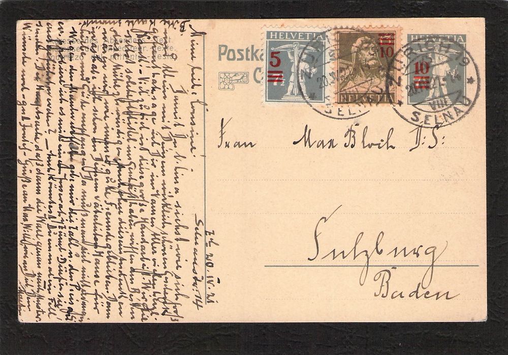GS mit 10 Rp Ziffer und 2 x Zusatzfrankatur , 20.IV.1921 (Gebraucht) in ...