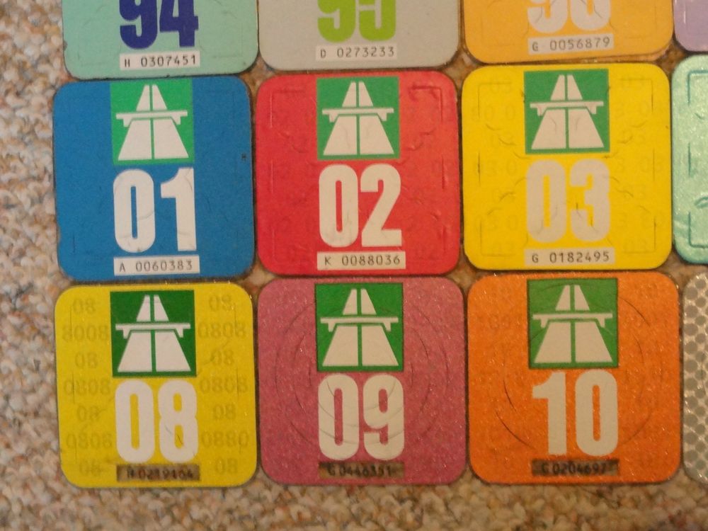 Vintage Autobahnvignetten-Set 1987 - 2014, auf Glasplättchen (Gebraucht ...
