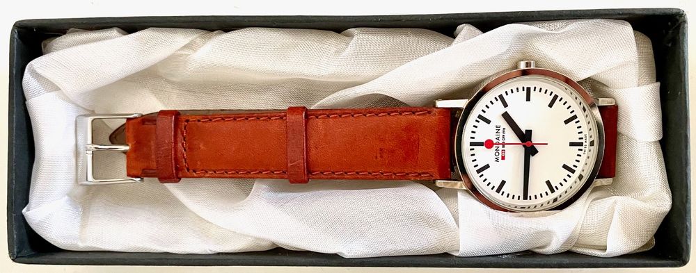 ORIGINAL MONDAINE SBB-UHR CLASSIC MIT LEDERBAND, NP CHF229.- (Gebraucht ...