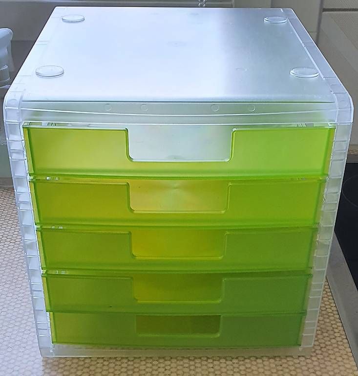 Schubladenbox DIN A4 transparent/grün 5 Fächer (Neu (gemäss ...