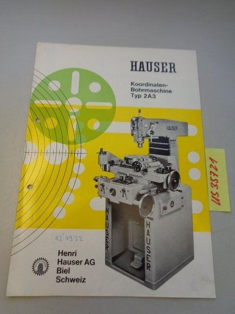 US35721 / Prospekt HAUSER Koordinaten Bohrmaschine Typ 2A3 | Kaufen auf ...