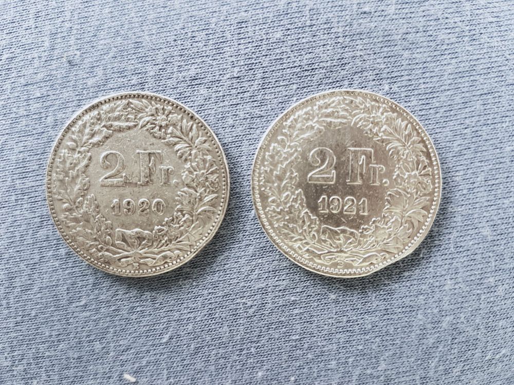 2 x 2 Franken Silbermünzen 1920 und 1921 ab nur 1 Franken !! (Gebraucht) in Camignolo für CHF 12 ...