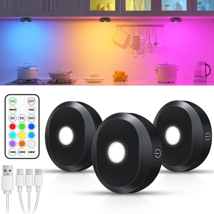 3 Stück RGB Aufladbar LED Spots Akku mit Fernbedienung (Neu und ...