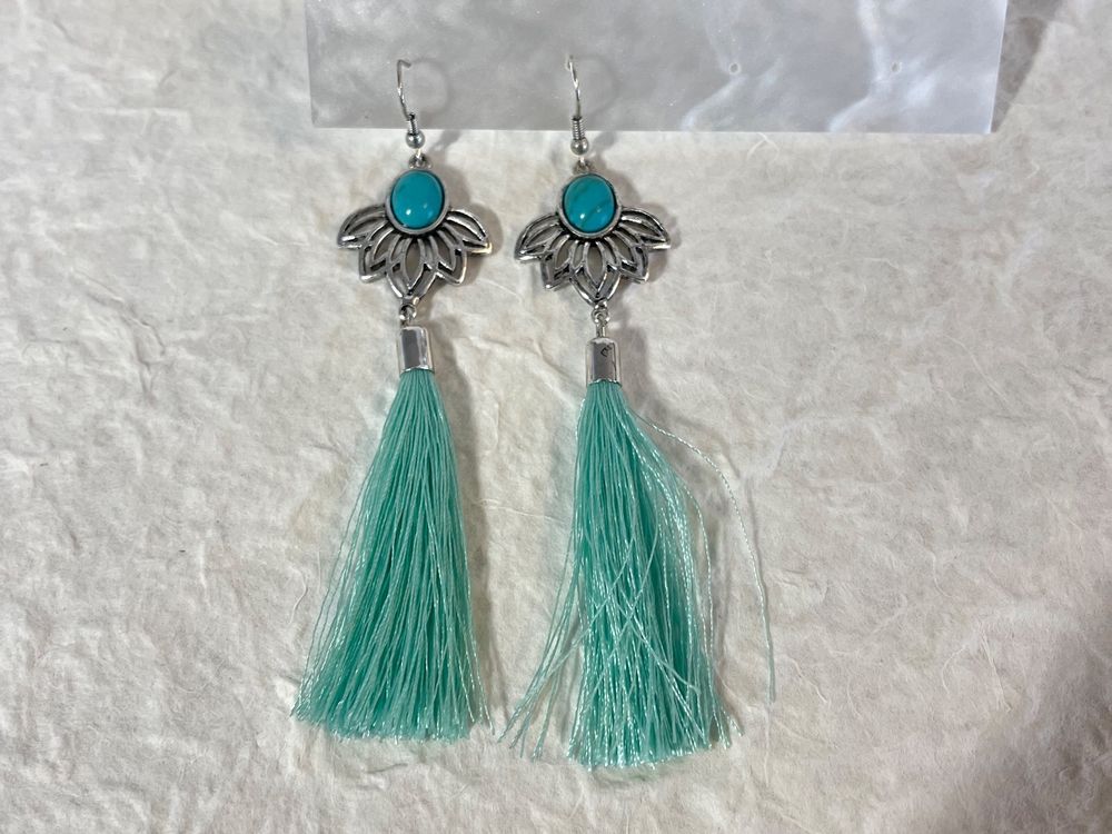 Neu Boho-Stil Türkisblau lange Quaste Ohrhänger | Kaufen auf Ricardo
