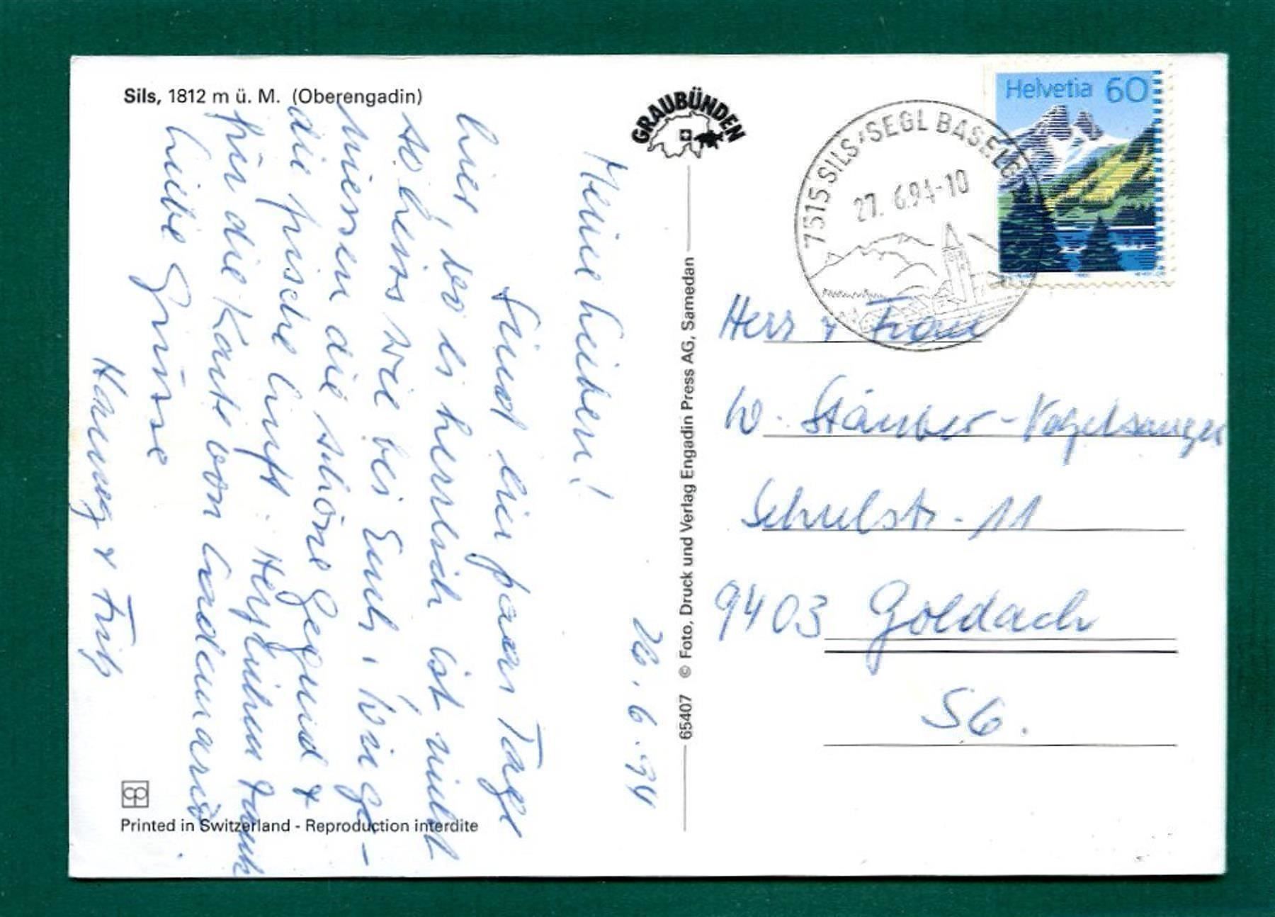 Sils im Oberengadin, idyllische Dorfpartie, 1994 (Gebraucht) in Sargans ...