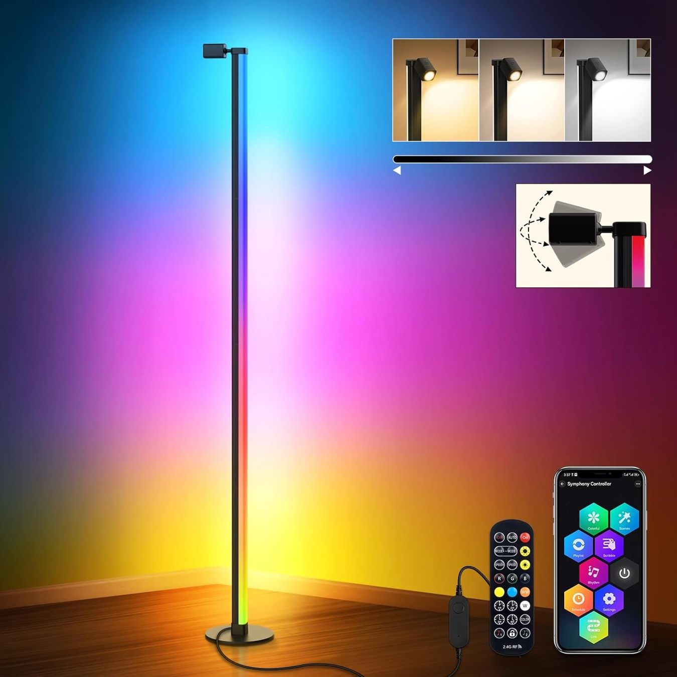 RGB Stehlampe LED, 16 Mio Farben, dimmbar, Höhe verstellbar (Neu und ...