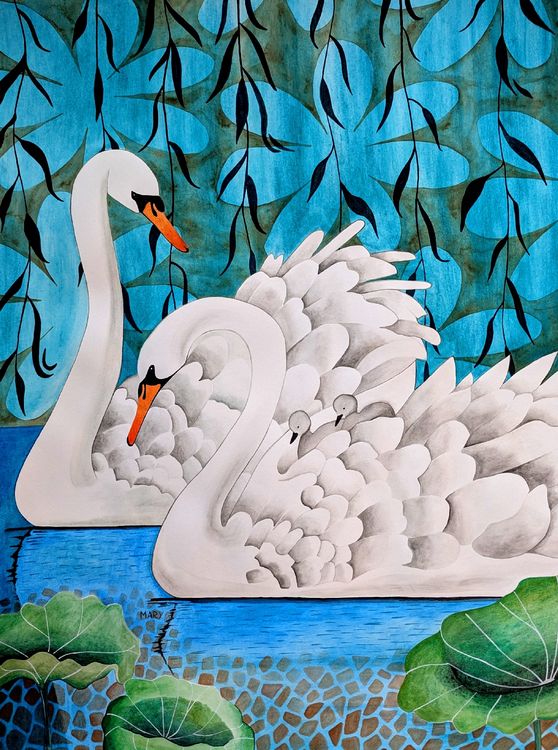 Original Aquarell "die Schwanfamilie" Bild Schwäne (Neu und originalverpackt) in Wittenbach für ...