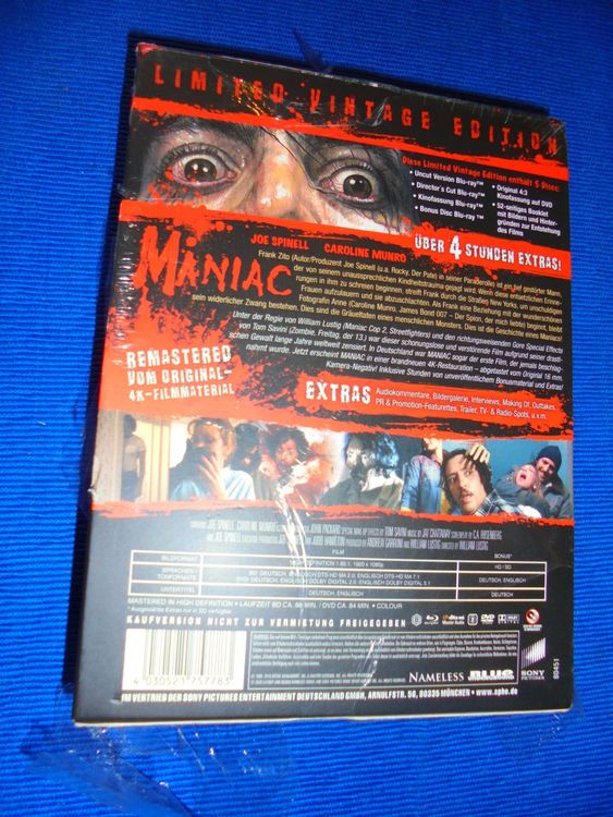 MANIAC Orginal / Lim. Vintage VHS Edition / blu-ray/ EXTRAS (Neu und ...