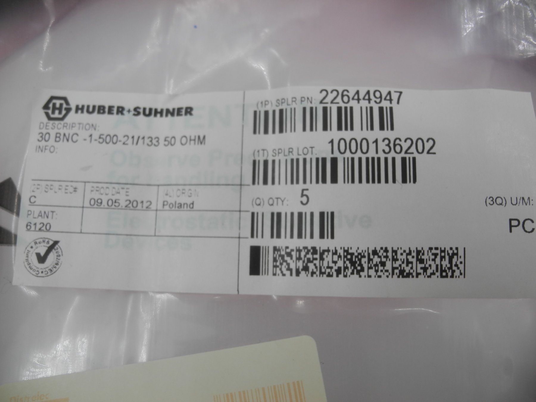 5x Huber+Suhner HF-Kabel BNC-Stecker, Koaxialkabel, Nr. 32b (Neu und ...