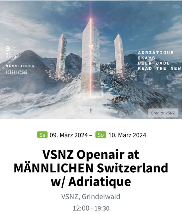 2 Tickets Adriatique VSNZ Openair at Männlichen 9.03-10.03 (Neu (gemäss ...