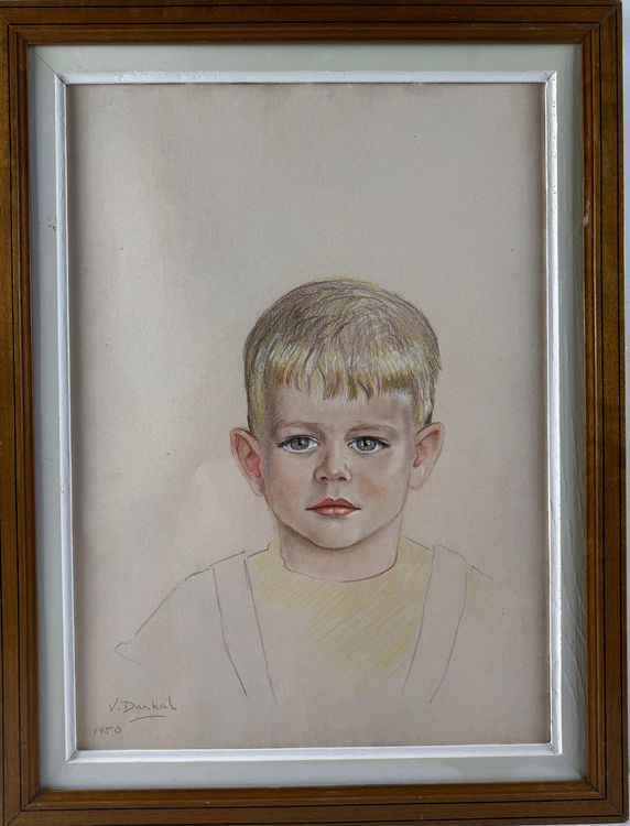 V. Daskal, Portrait Knabe, Pastellzeichnung, gerahmt, 1950 (Gebraucht) in Neuhausen am Rheinfall ...