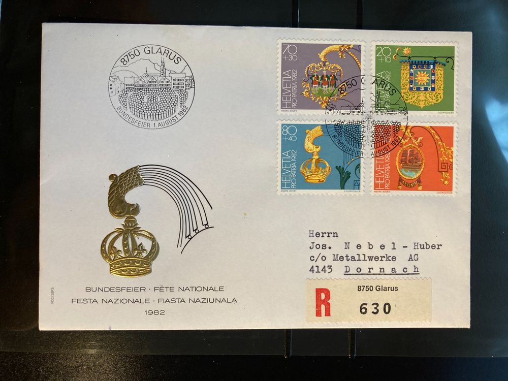 Schweiz 1982 R-Bundesfeier Satzbrief Glarus 1.August (Gebraucht) in Liestal für CHF 2 – mit ...