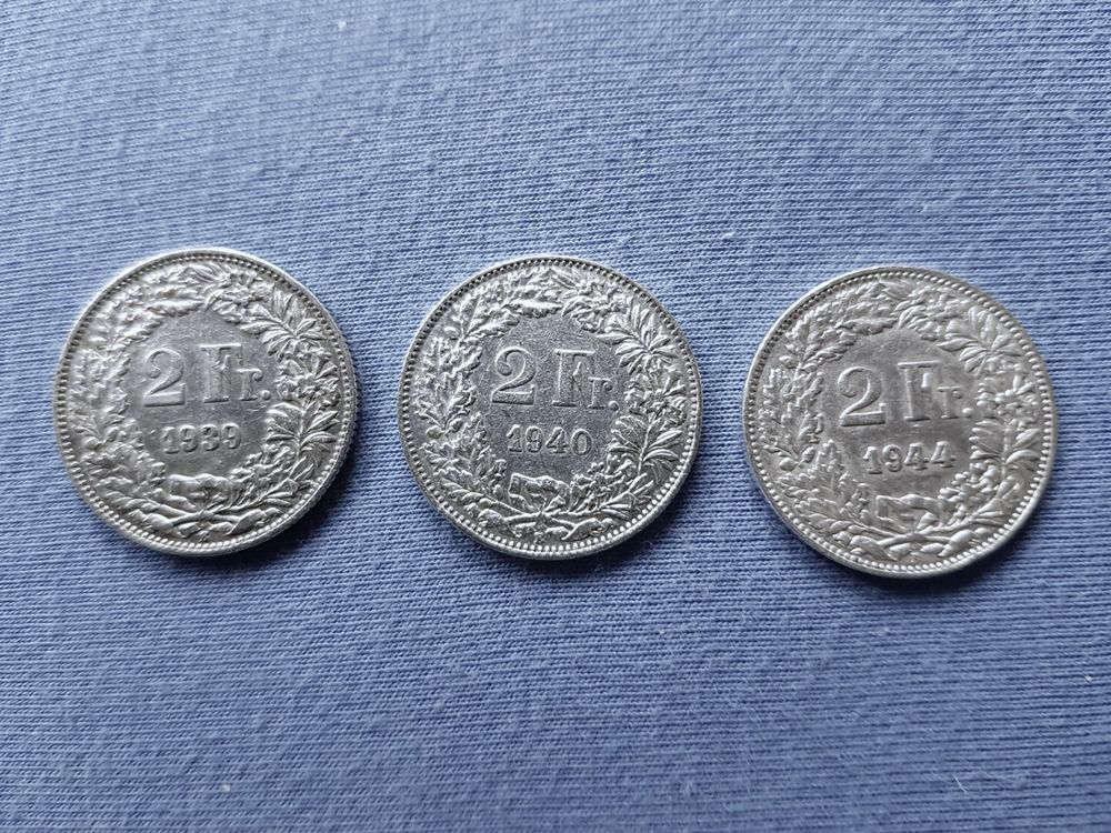 3 x 2 Fr Silbermünzen 1939-1940-1944 ab nur 1 Franken !!! | Kaufen auf Ricardo