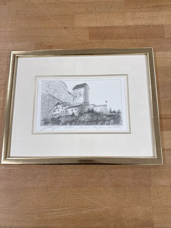 Gerahmte Bleistiftzeichnung Schloss Sargans von Kurt Schwitz | Kaufen ...