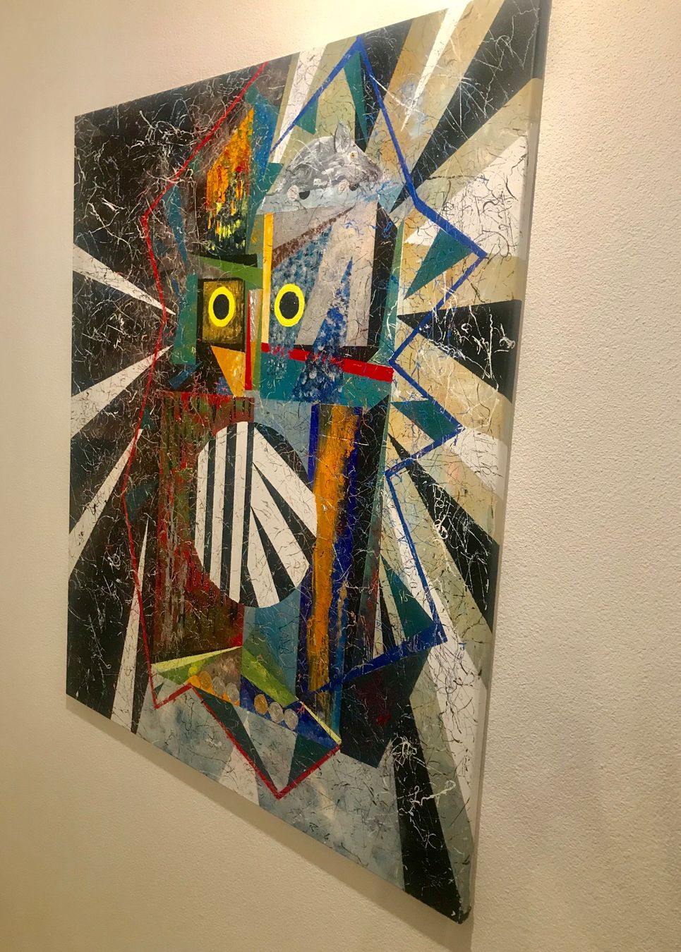 🎨🦉 „Picasso Inspired Owl – Originalwerk von Bruno Koller | (Neuf (Voir ...