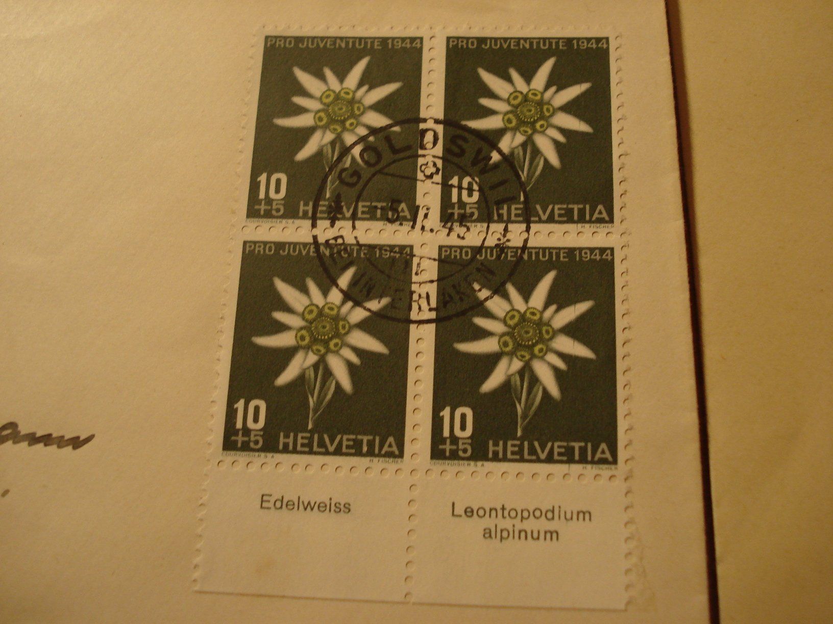 Juventute Briefsatz 1944, 4rerblocks, o Goldswil b Interlake (Gebraucht ...