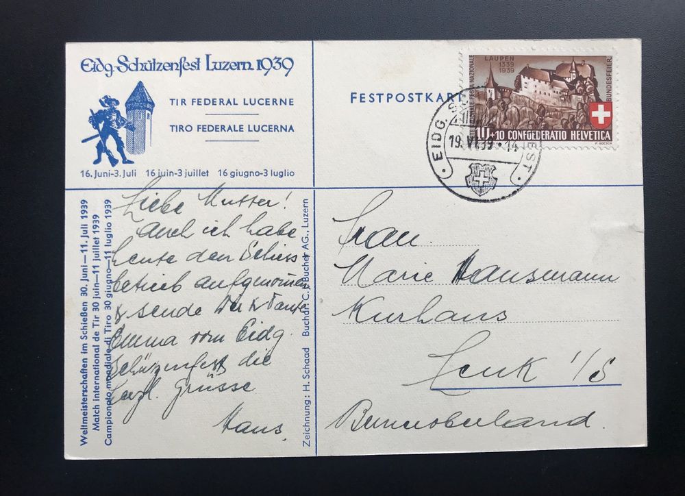 Luzern, Eidg. Schützenfest 1939 (Gebraucht) in Waldenburg für CHF 5 – mit Lieferung auf Ricardo ...
