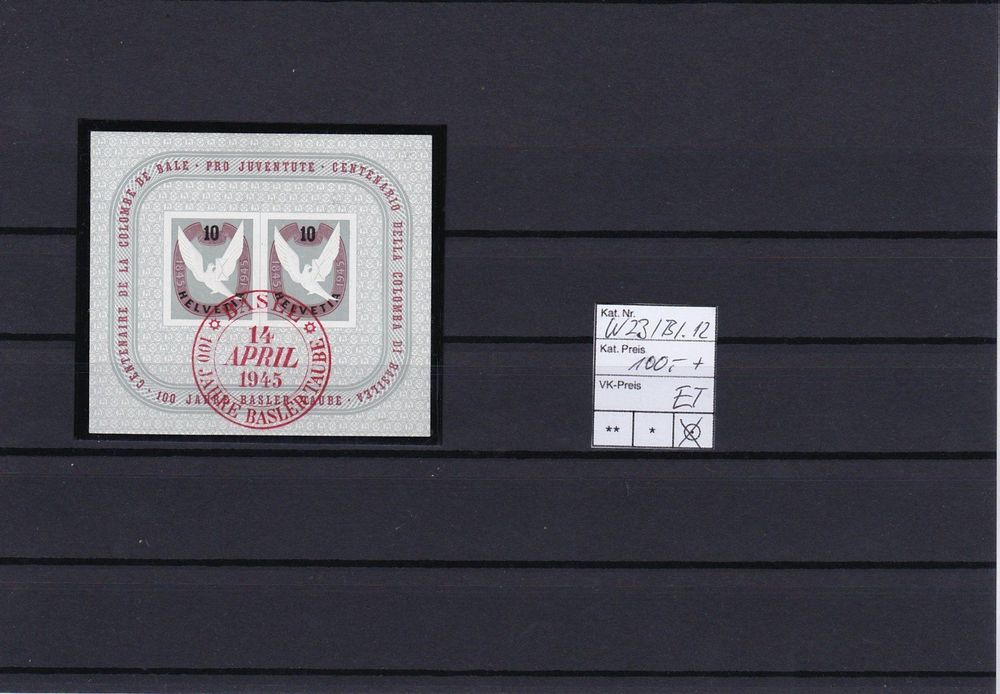 Jubiläumsblock 100 J. Basler Taube W23, ET-Stempel | Kaufen auf Ricardo
