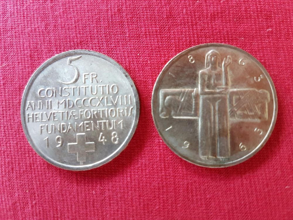 2 x 5 Franken Silber Gedenkmünzen 1948 und 1963 ab nur 1 Fr | Kaufen auf Ricardo