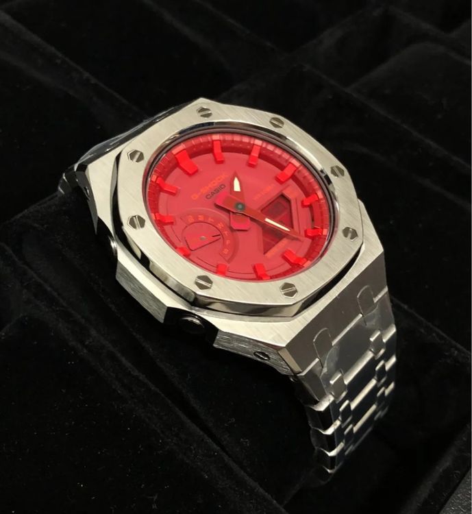 G Shock CasiOak Steel Mod Ga 2100 Silver/Red (Neu und originalverpackt ...