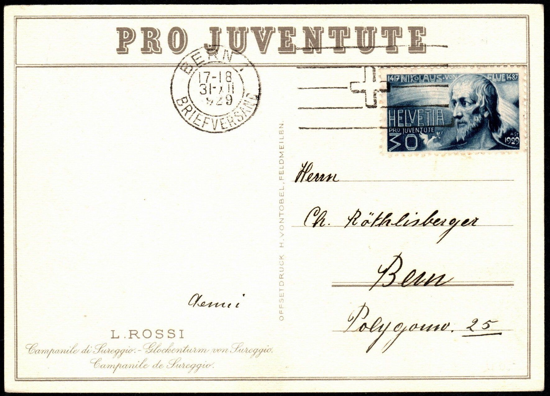 PJ Karte 149 von 1929 L. Rossi mit richtiger PJ Frankatur (Neu und ...