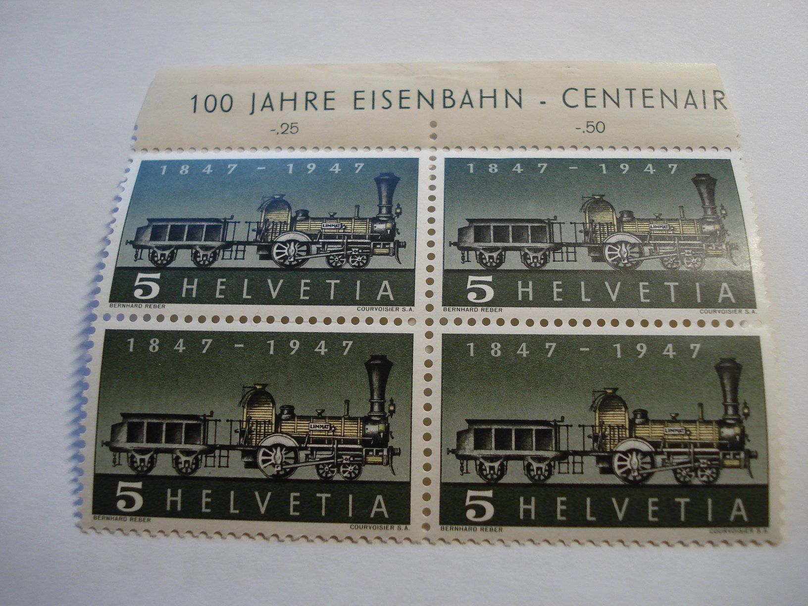 4erblock 1947, 5 Rp Dampflok, mit Abart fehlende Speiche ** (D'occasion ...
