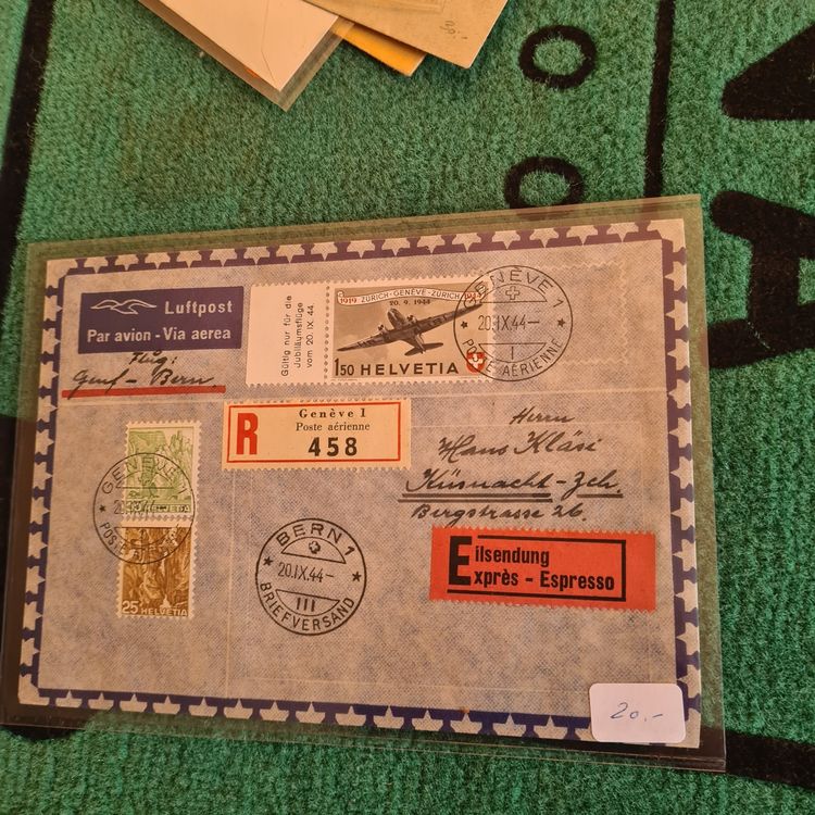 FDC Flug Douglas 20.9.1944, toller Brief (Gebraucht) in Péry für CHF 11 ...